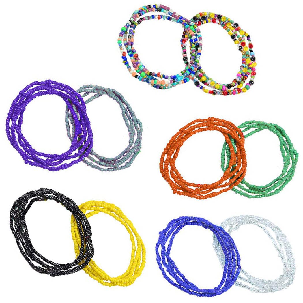 Victray Beads Belly Chain African Beaded Waist Chains Layered Bikini Chain Beach Waist Accessories 10 Pack for Women