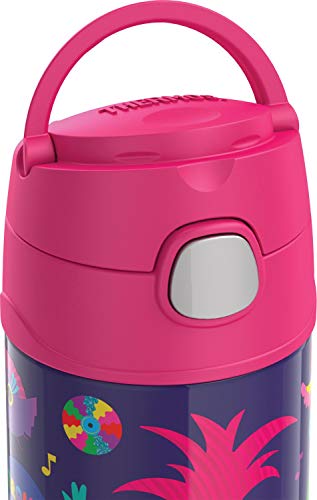 THERMOS FUNTAINER 12 Ounce Stainless Steel Vacuum Insulated Kids Straw Bottle, Trolls