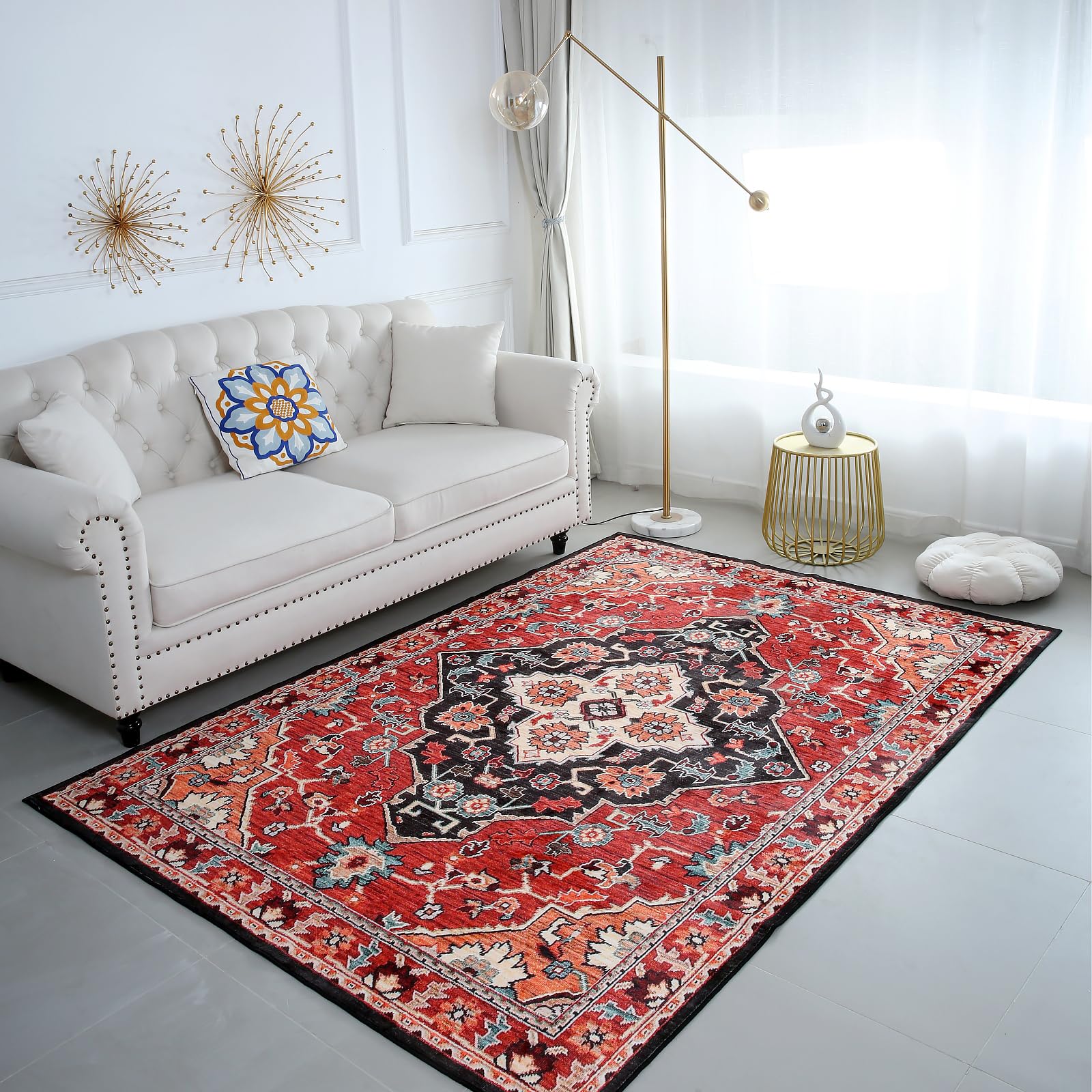 TOLORD Boho Persian 3x5 Rug Living Room Bedroom Area Rugs Non-Slip Large Rugs Washable Short Pile Rug for Living Room Bedroom Dining Room Luxury Carpet