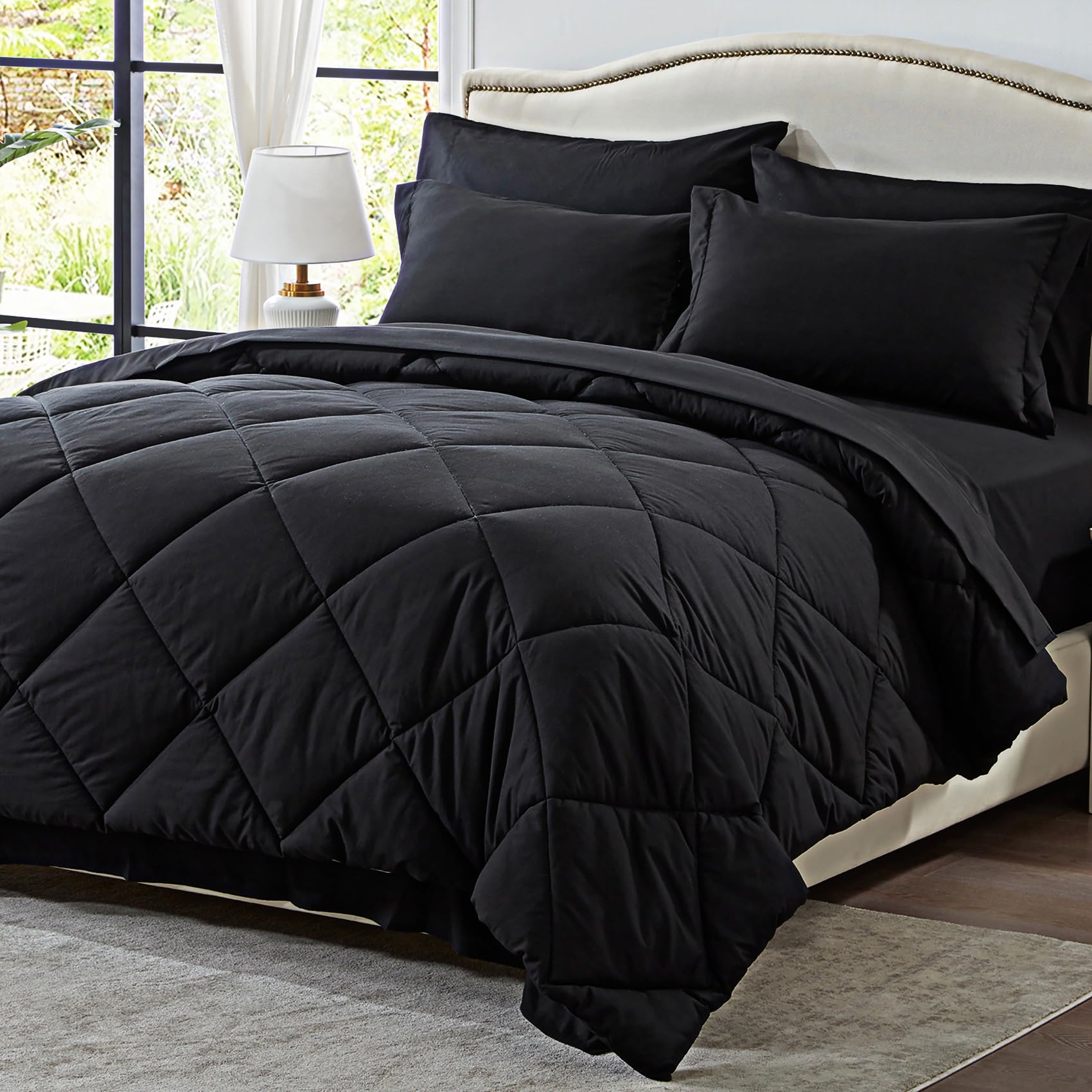 Zzlpp Queen Size Bed in a Bag 7 Pieces,Burnt Orange Bed Comforter Set with Comforter and Sheets, All Season Bedding sets with 1 Comforter,2 Pillow Shams,2 Pillowcases,1 Flat Sheet,1 Fitted Sheet