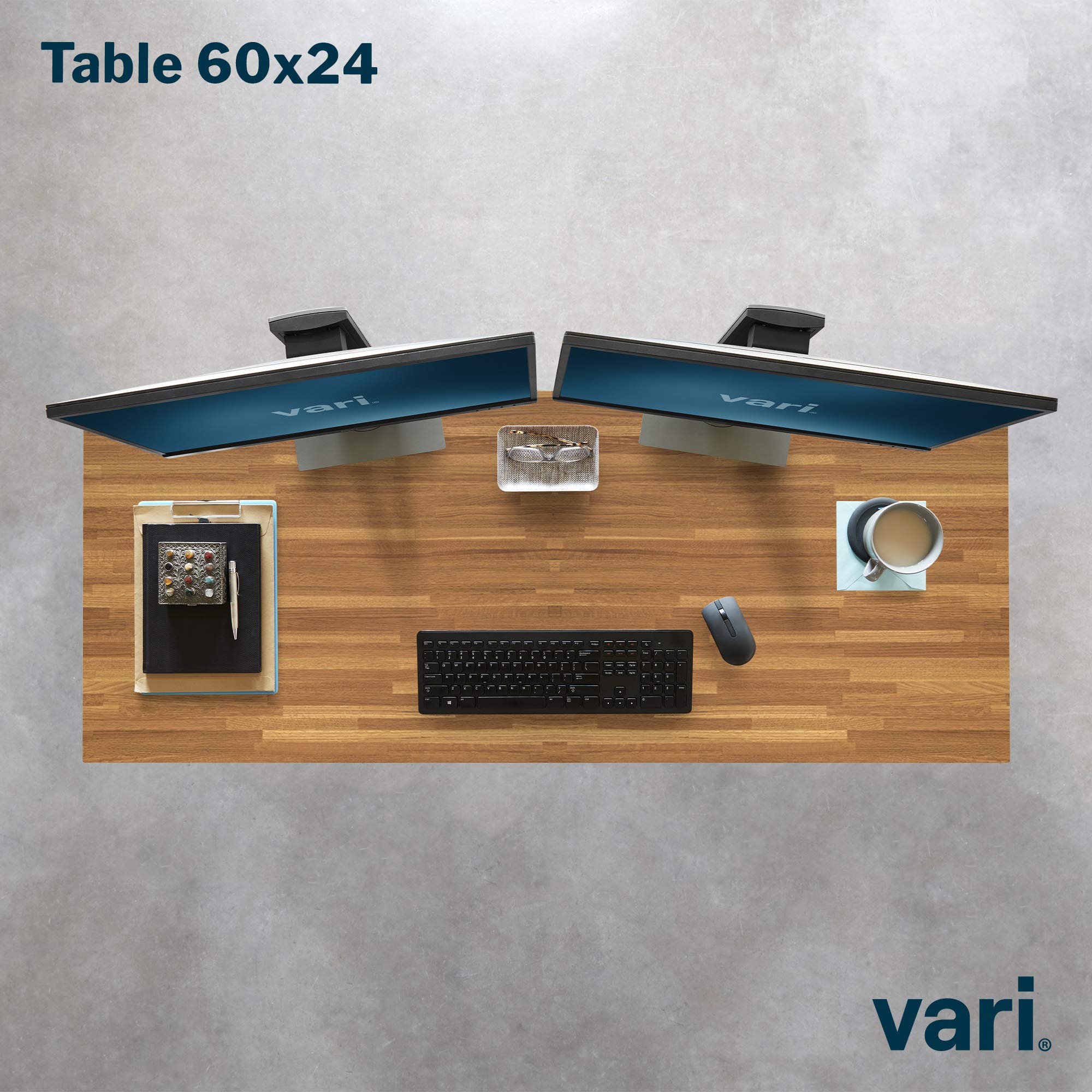 Vari Table 60x24 - Computer Desk with Durable Finish & Built-in Cable Management Tray - Modern Computer Furniture Table for Work or Home Office - Stand-Alone Workstation or Side Table (Butcher Block)