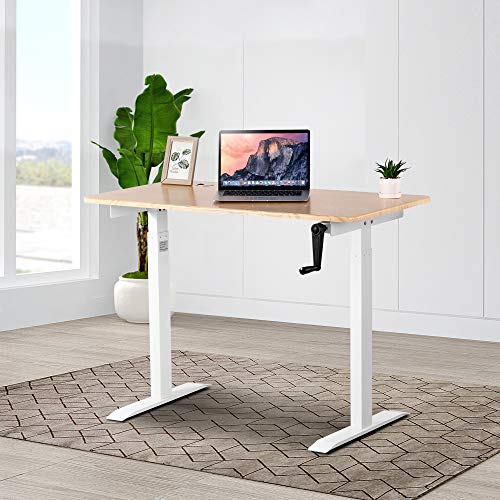 UNICOO - Crank Adjustable Height Standing Desk, Adjustable Sit to Stand up Desk,Home Office Table, Computer Table, Portable Writing Desk, Study Table (Light Oak Top/White Frame - NTCSET-01-LOW)