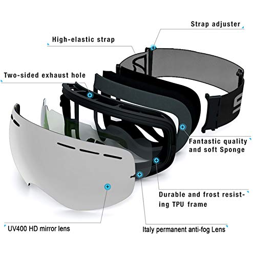 SPOSUNE Ski Goggles Over Glasses - Snow Goggle for Men Women Youth Snowboard Skiing - UV400 Anti-Fog Snowmobile Goggles