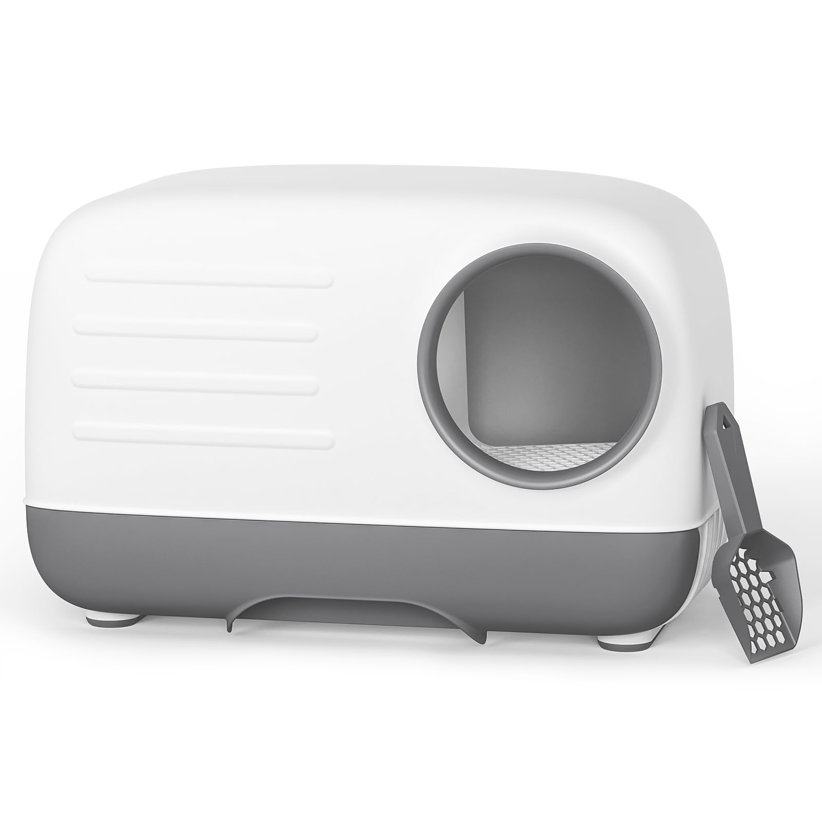 VARLNALY Cat Litter Box Enclosure Hidden Covered Litter Box with Lid, Kitty Litter Box Enclosed Prevent Urine Leakage and Isolate Odors, Cute Litter Pan with Drawer, Easy to Clean, Grey