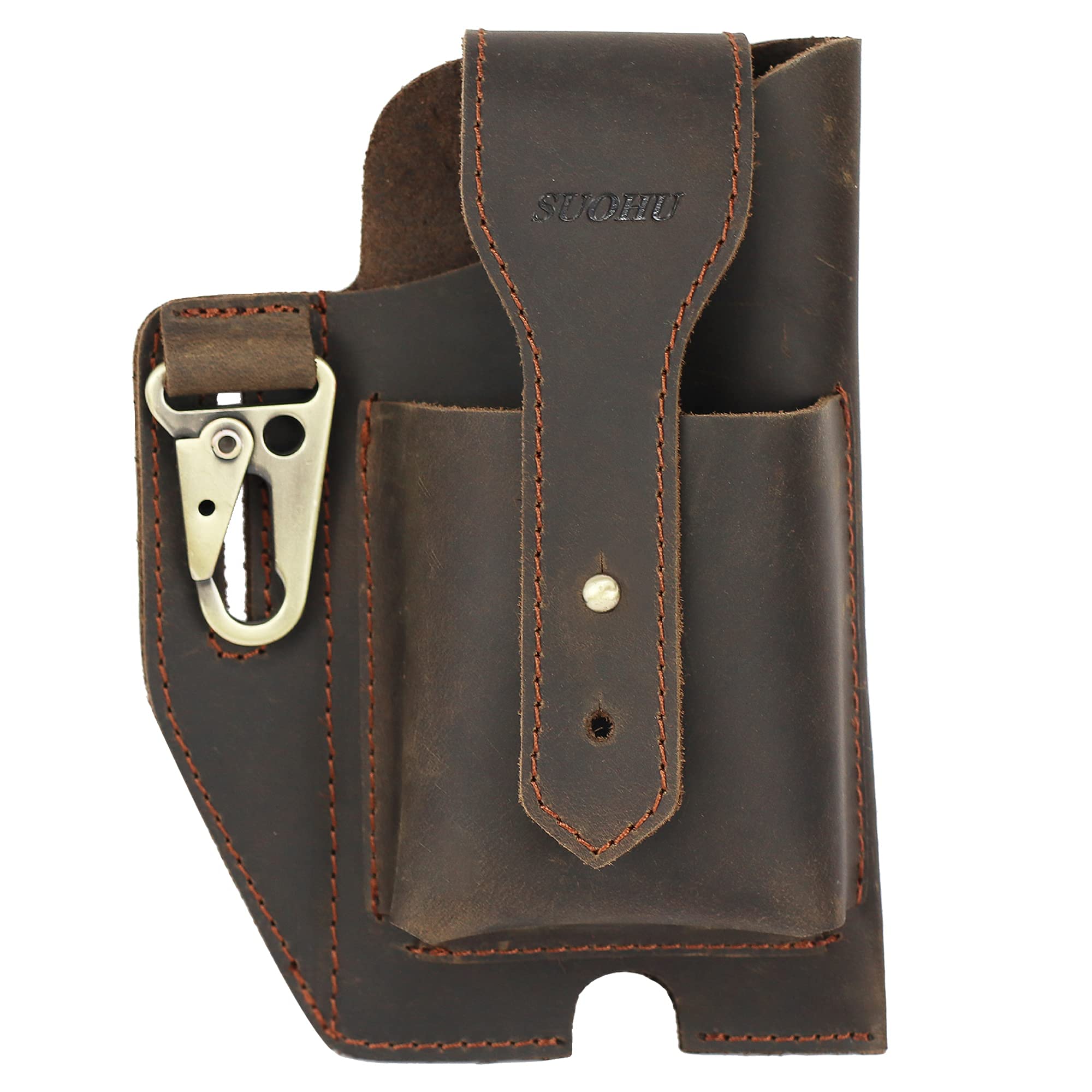 SUOHU Leather Phone Holster with Belt Clip, Flip Belt Phone Case with Magnetic Closure for iPhone 15/14/13 Pro Max, Cell Phone Belt Holder for S22 Plus, Universal Leather Phone Pouch Cases (Red Brown)