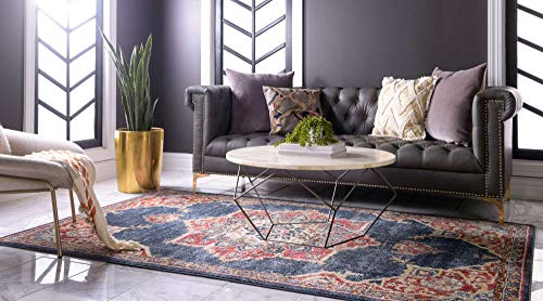 Unique Loom Utopia Collection Traditional Classic Vintage Inspired Area Rug with Warm Hues, 7' 1" x 10' Rectangle, Dark Blue/Beige