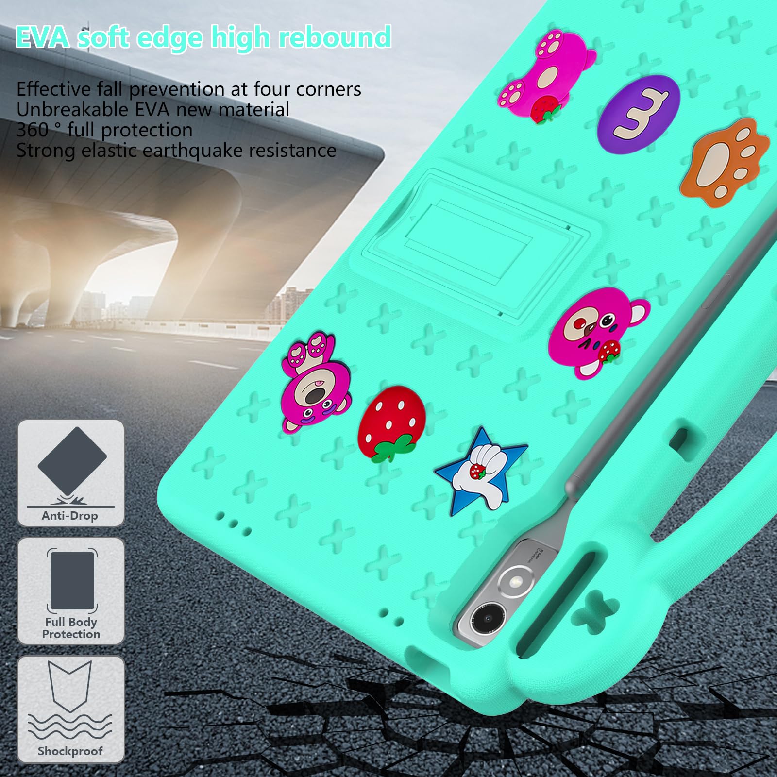 YRH for Lenovo Tab P12 12.7 inch Case 2023 (TB370FU), Kids EVA Stand Handle Protective Cover for Lenovo P12 Tablet Case, Rose