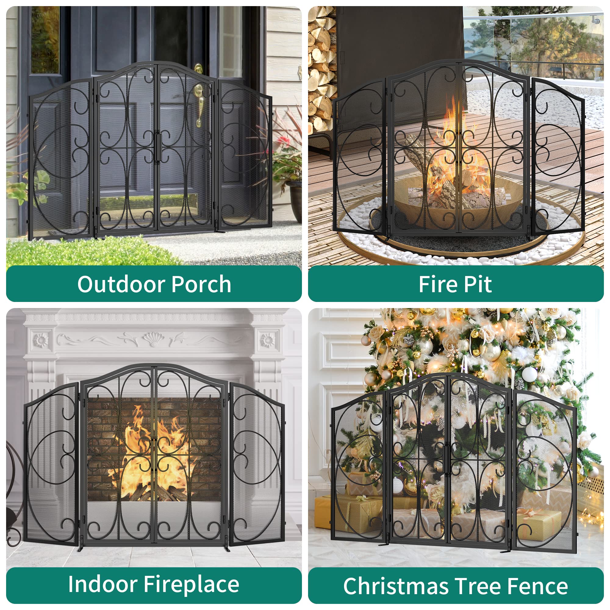 YITAHOME Fireplace Screen with Doors for Wood Burning Fireplace,43x33in Heavy Duty Wrought Iron Bronze Fireplace Screens Decorative Spark Guard Safety Protector Fireguard Panel for The Living Room