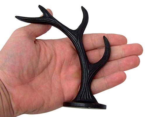 Wowser Four Point Black Deer Antler Cast Iron Wall Mount Coat Hooks, 5 1/2 Inch, Set of 3