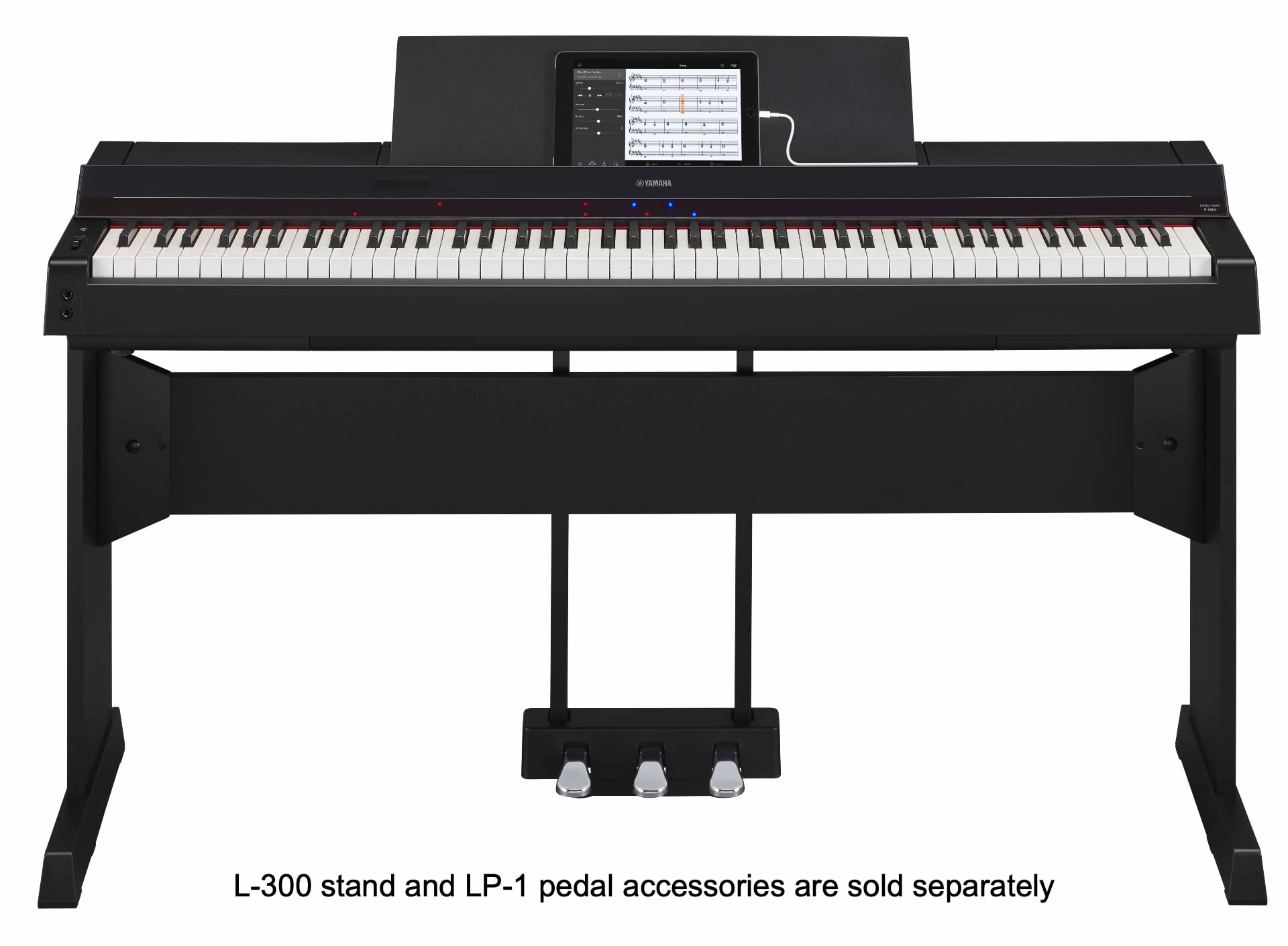 Yamaha PS500 88-key Smart Digital Piano w/Stream Lights Technology, PA500C Power Adapter and FC4A Sustain Pedal, Black