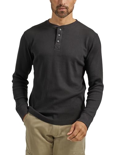Wrangler Authentics Men's Long Sleeve Waffle Henley, Caviar, X-Large