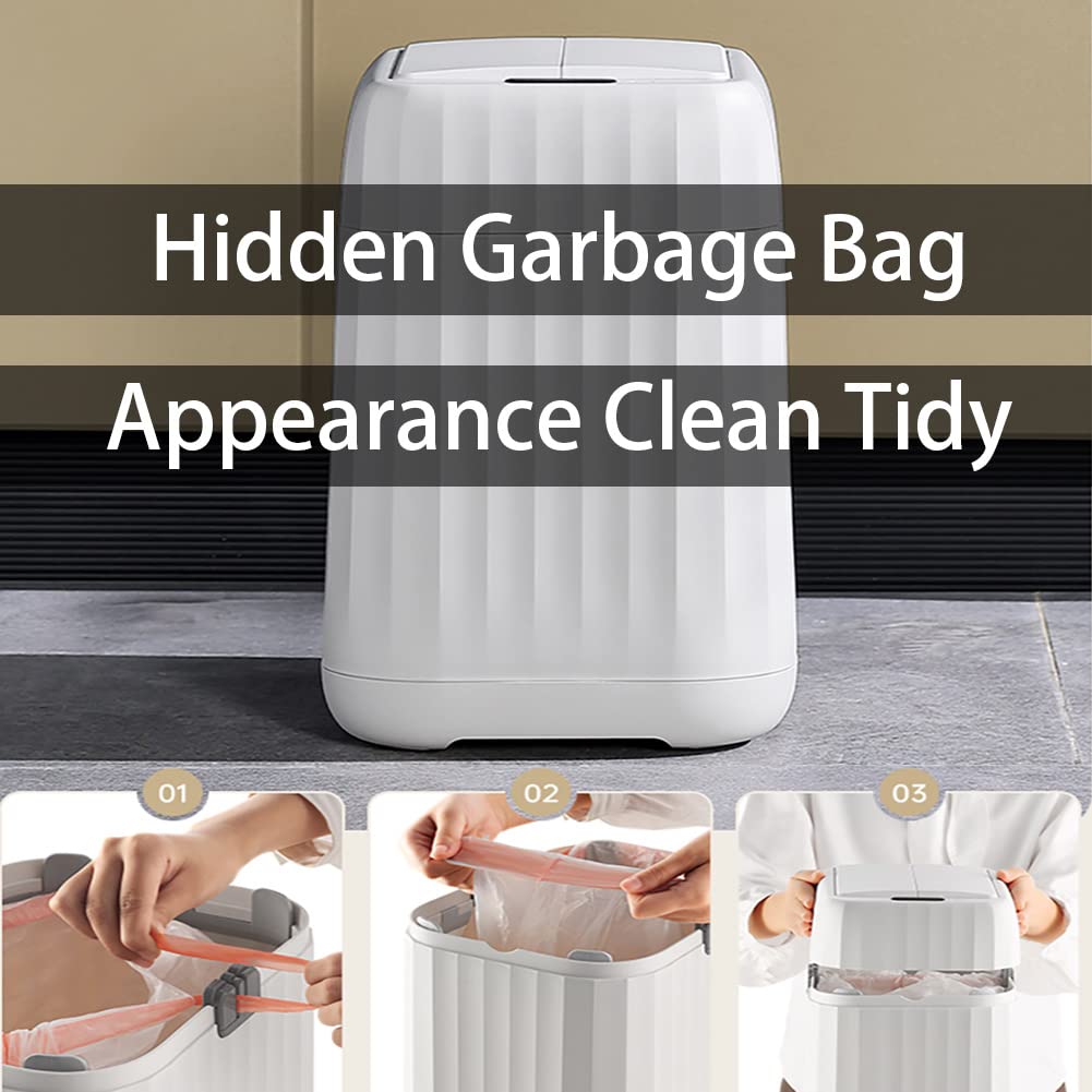 Touchless Bathroom Trash Can with Lid, 4 Gallon Plastic Automatic Garbage Bin, Waterproof Motion Sensor Wastebasket Rubbish Bin for Kitchen, Living Room, Bedroom, Office (No Battery)