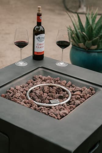 XBrand MgO & Metal 40,000 BTU Outdoor Propane Gas Smokeless Square Fire Pit Table with Volcanic Rocks & Rain Cover, 30 inch Wide, Gray