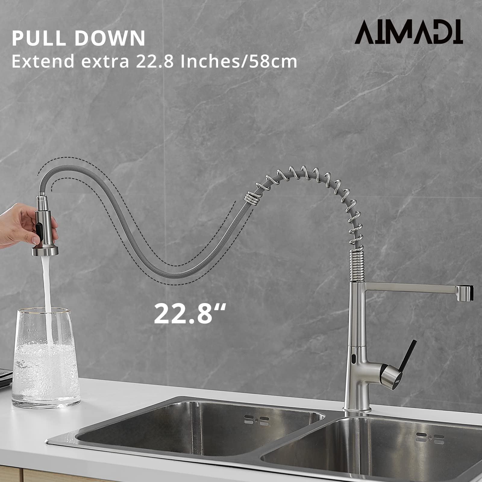 Touchless Kitchen Faucet with Pull Down Sprayer,AIMADI High Arc Spring Stainless Steel Single Handle Sensor Smart Kitchen Sink Faucet for Bar Farmhouse,Brushed Nickel