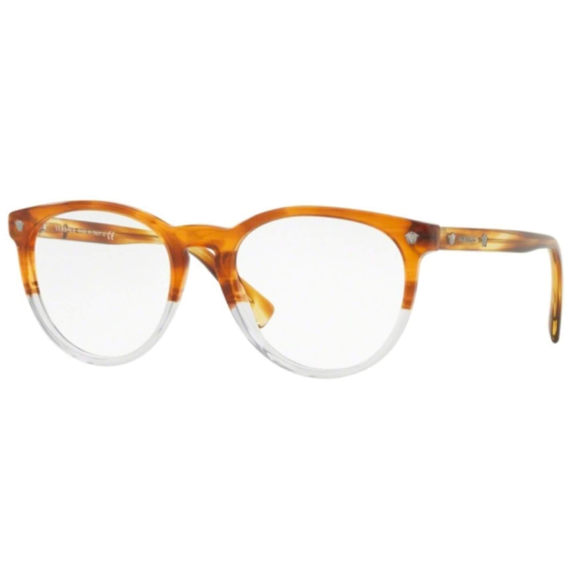Versace VE3257-5266 Eyeglass Frame Striped Havana/Crstal w/Demo Lens 53mm