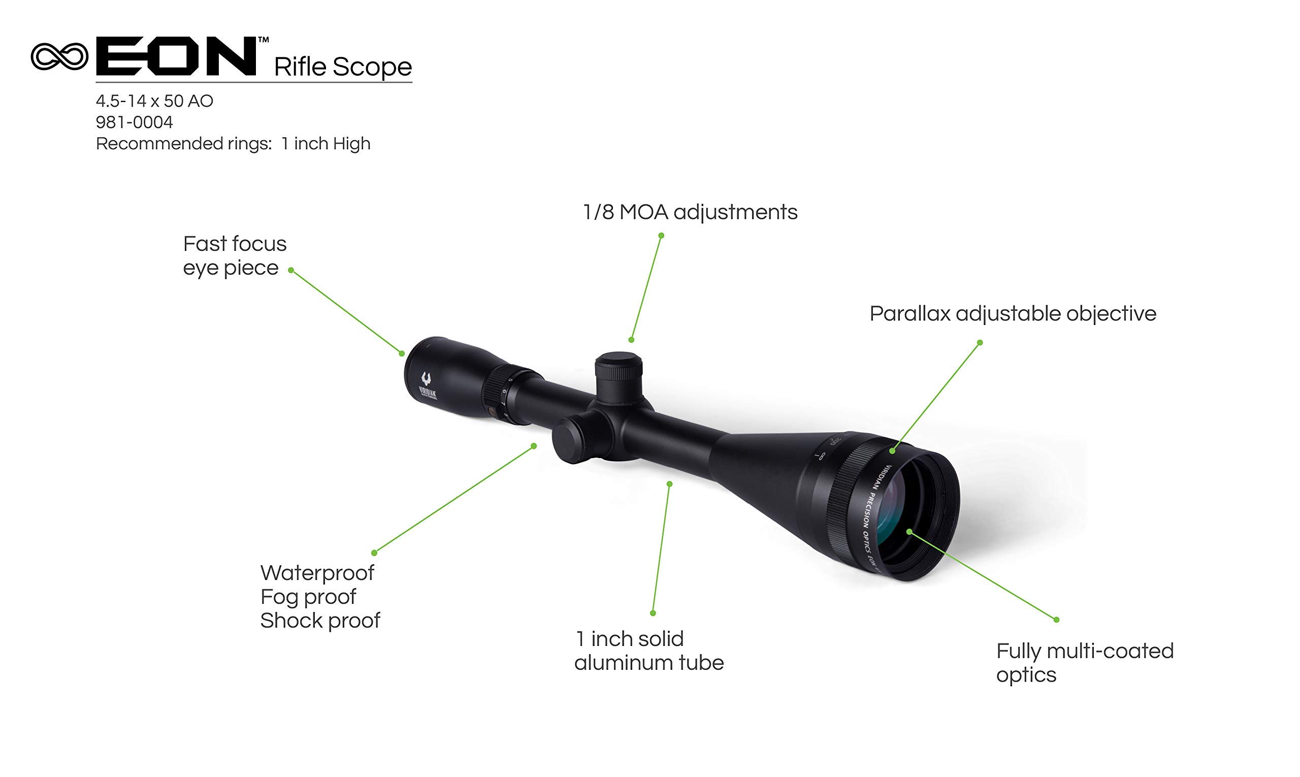 Viridian EON 4.5-14x50 AO, Second Focal Plane, 1-inch Tube Riflescope