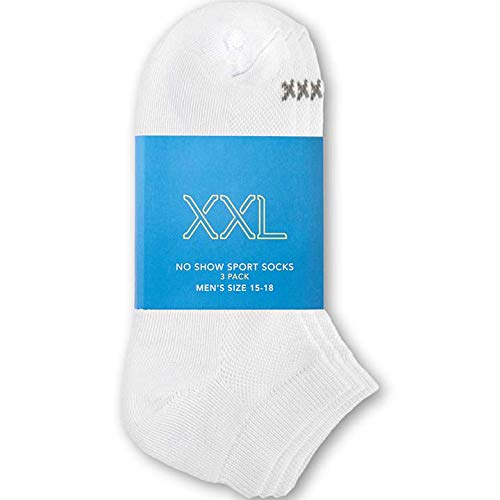 XXL No-Show Sport Socks (Men's size 15-18) (3-Pack) (white)
