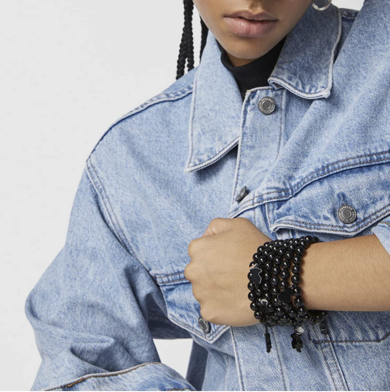 TOUS Onyx and Sterling Silver Bracelet for Women. Size: 1cm. Length: 16.5cm. Color Collection