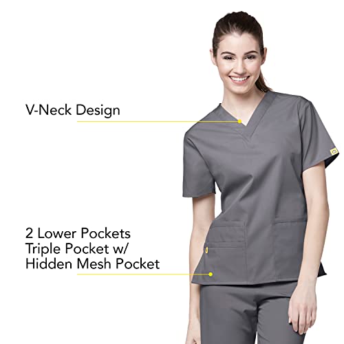 WonderWink Womens Origins Bravo V-Neck Top, Pewter, 5X-Large
