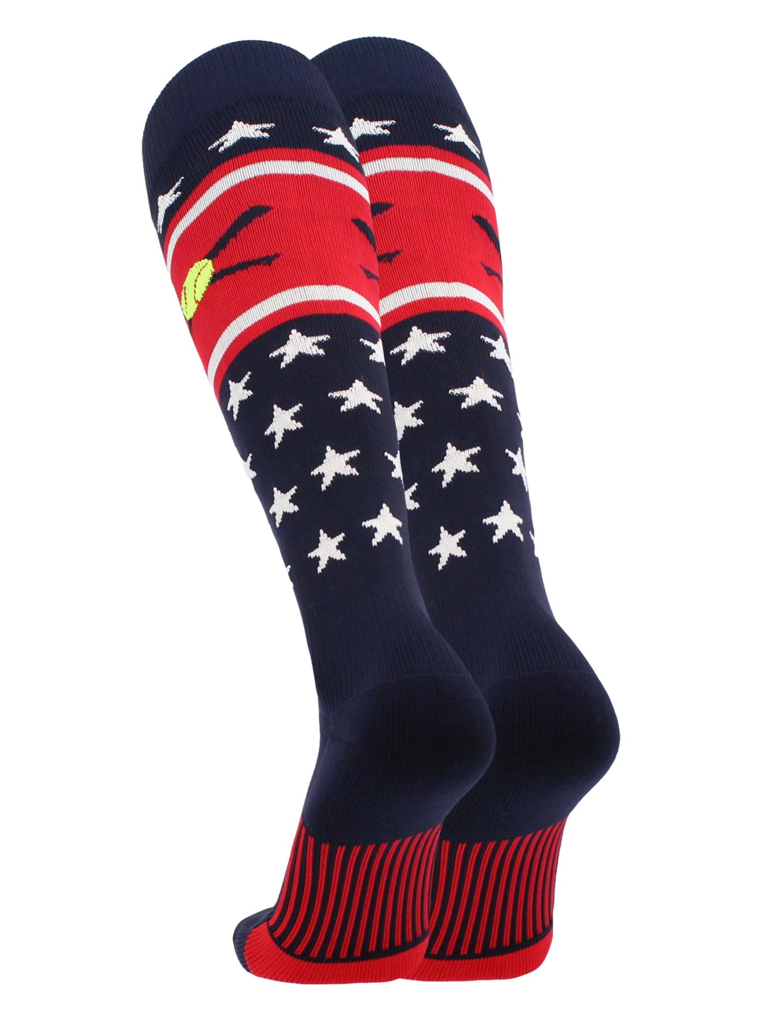 TCK Patriotic USA Softball Socks with Softball Bats (Navy/Red/White, Small)