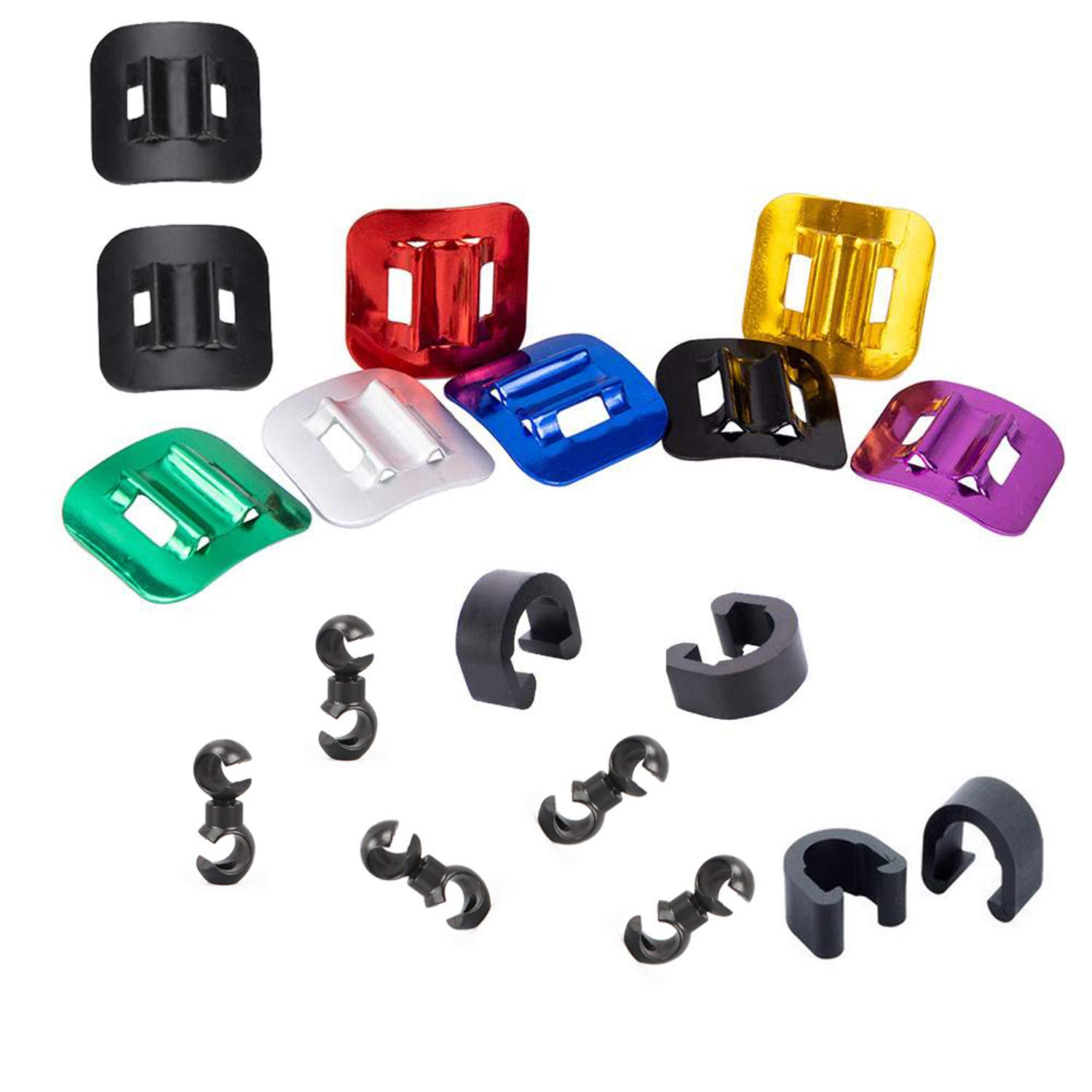 YouU 4 pcs Cable Guide Self-Adhesive Bicycle 4 pcs C-Clip Cable Guide Rotating 10 pcs S-Hook Clips,for MTB Road Mountain Bike Guide Black (Total 18 pcs)