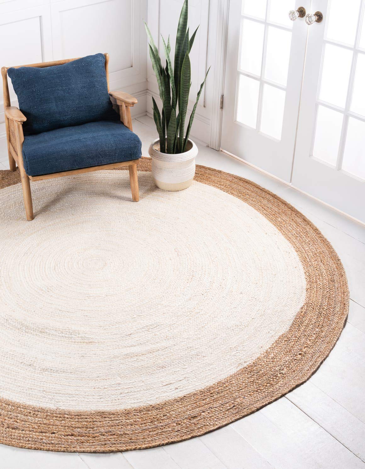 Unique Loom Braided Jute Collection Hand Woven Natural Fibers Ivory Round Rug (3' 3 x 3' 3)