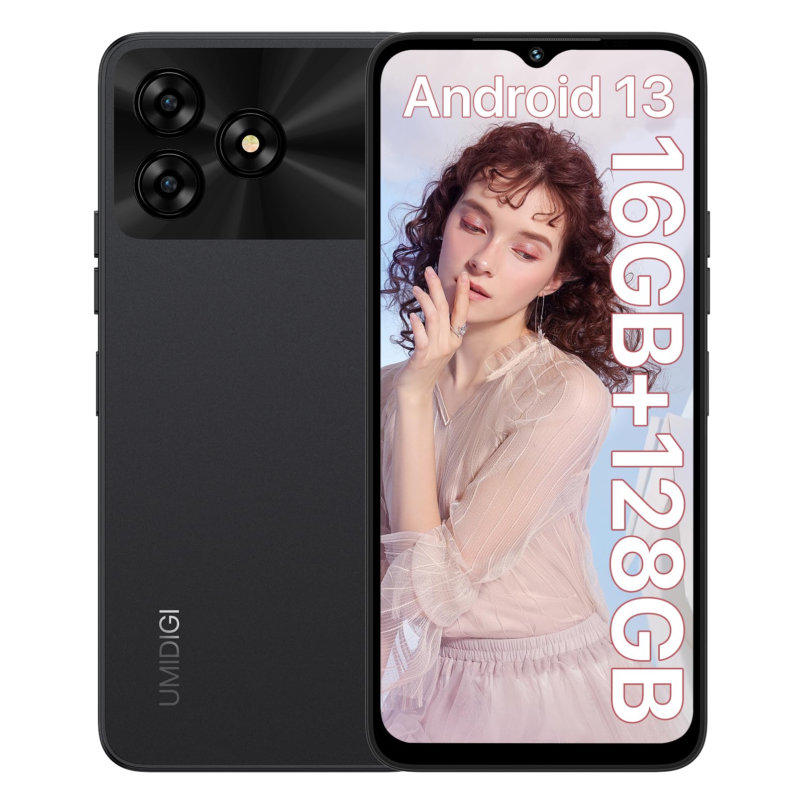 UMIDIGI Unlocked Cell Phone, G5 Unisoc T606 8+8GB +128GB Android 13 Smartphone Unlocked with 6.6" Full Screen, 50MP+2MP+8MP AI Triple Camera, 5000mAh Battery Fast Charging Mobile Phones,Black