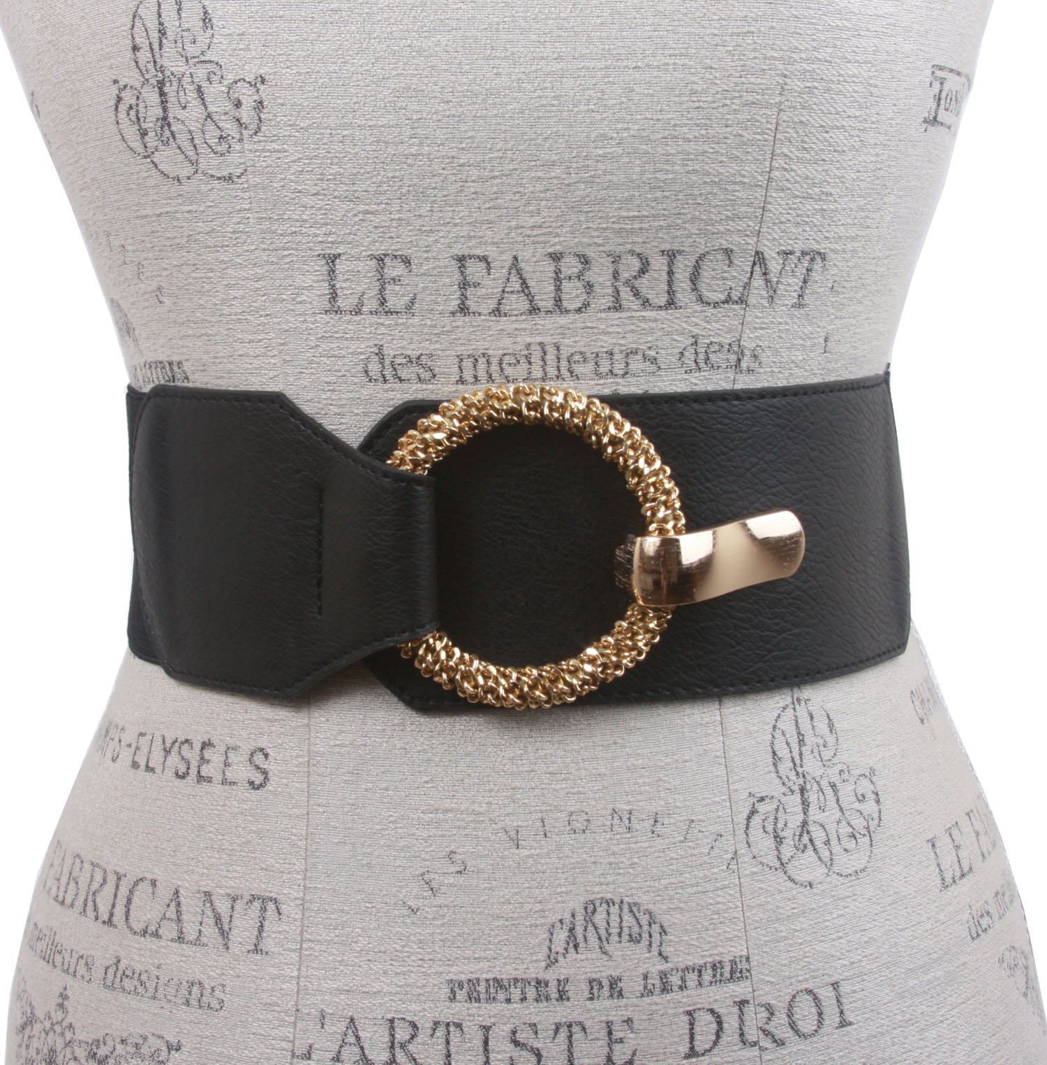 Women's 3" (75 mm) Wide High Waist Fashion Stretch Belt with Ring Hook Buckle, Black | l/xl 34"-38"