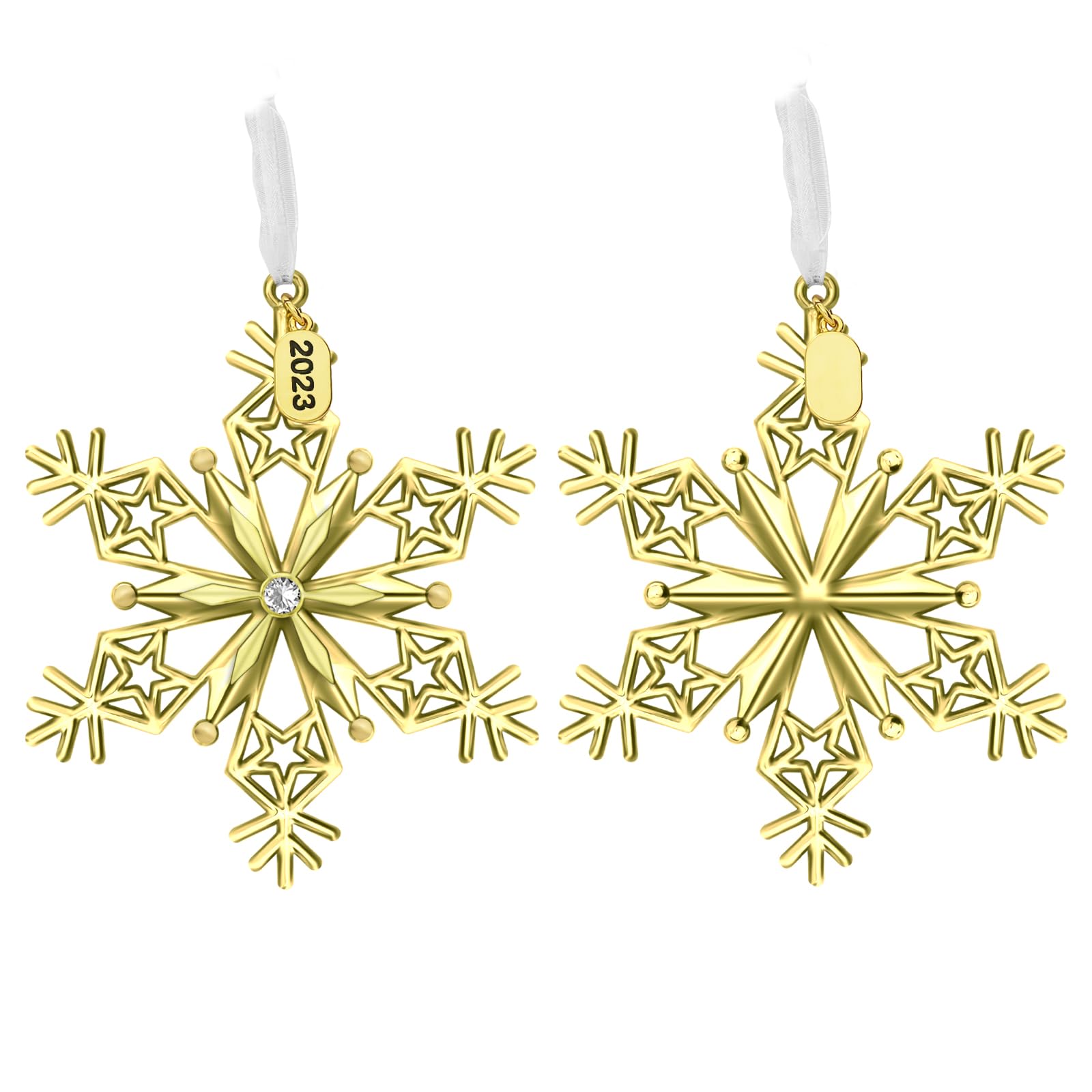 West style 2023 Golden Christmas Tree Ornaments Set 3 Pieces âMetallic Snowflake Hanging Home Deco Hanging Pendant Holiday Keepsake Gift (3 Pcs Set, Golden)