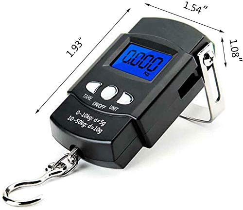 WECHIC Digital Fish Scale 110lb/50kg, Portable Luggage Weight Scale, Electronic Hanging Hook Scale, Fishing Scale with Measuring Tape, Backlit LCD Display