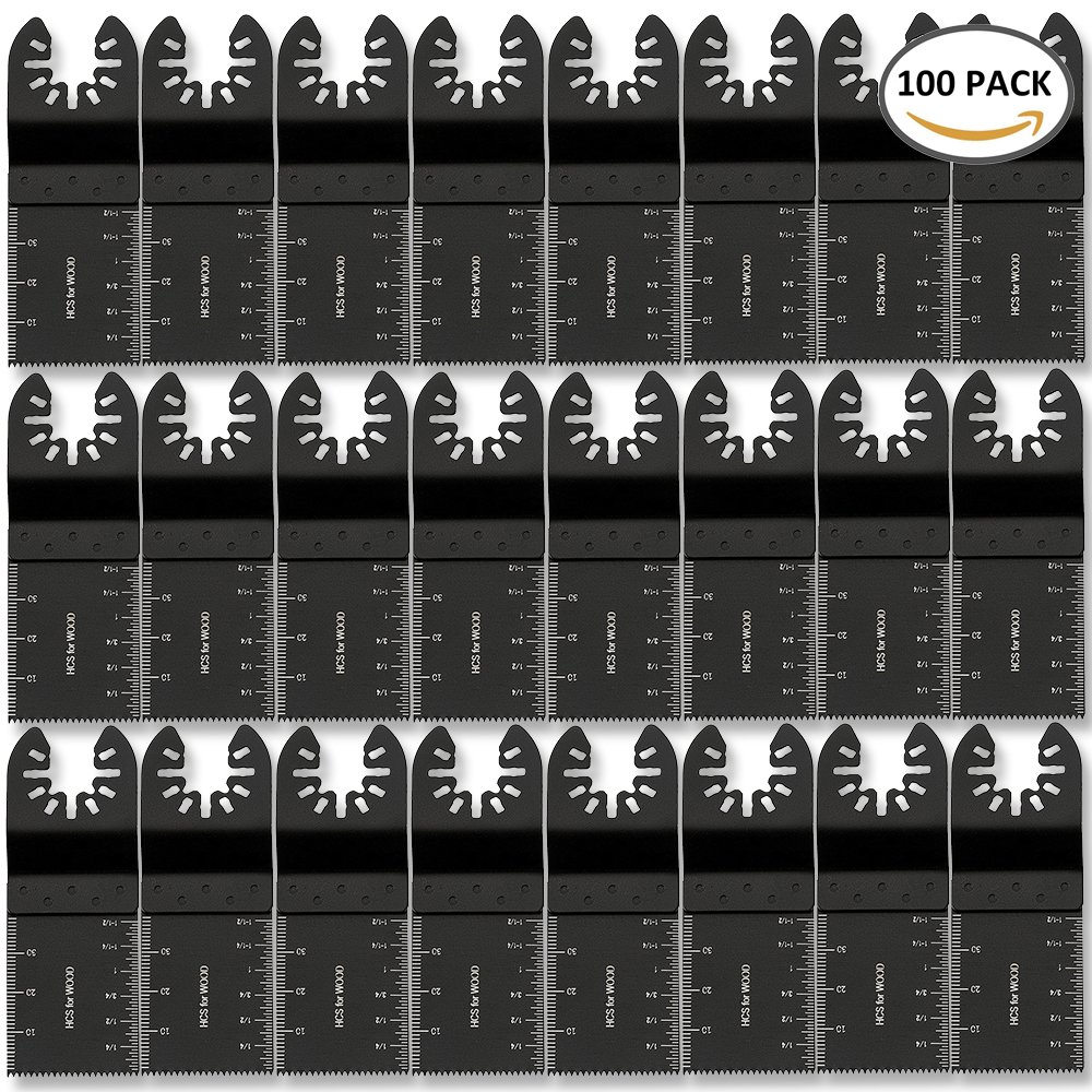 Wrightus 100PCS Wood/Metal Universal Quick Release Oscillating Tool Blades Multitool Saw Blade for Fein Multimaster Porter Rockwell Cable Black Decker Bosch Craftsman (100 Pack)