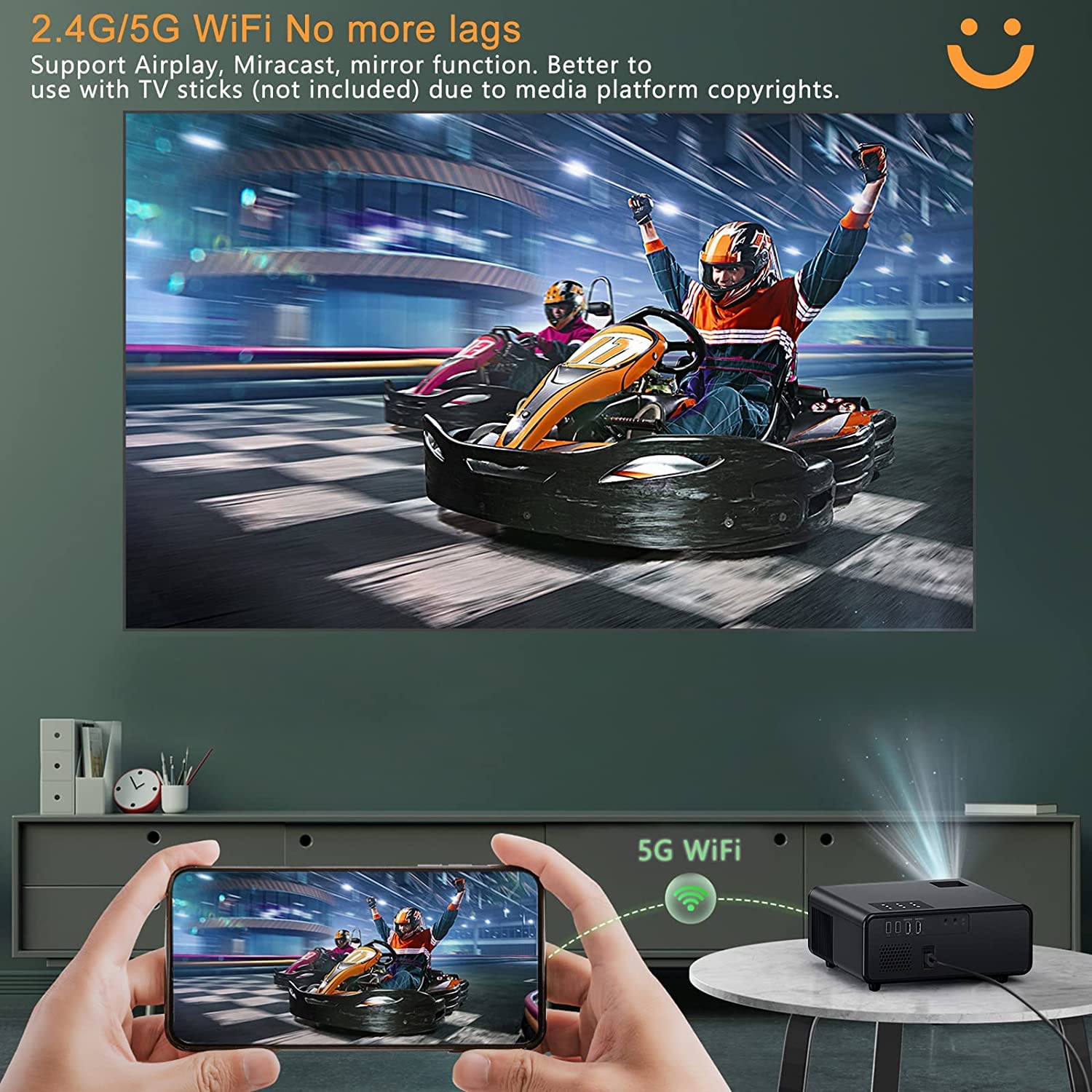 YABER 5G WiFi Bluetooth Projector, 18000LM Native 1080P Projector 4K Support, Outdoor Movie Projector with Screen, Max 200" 4P/4D Keystone 50% Zoom Full Sealed Optical 4K Projector (Black)
