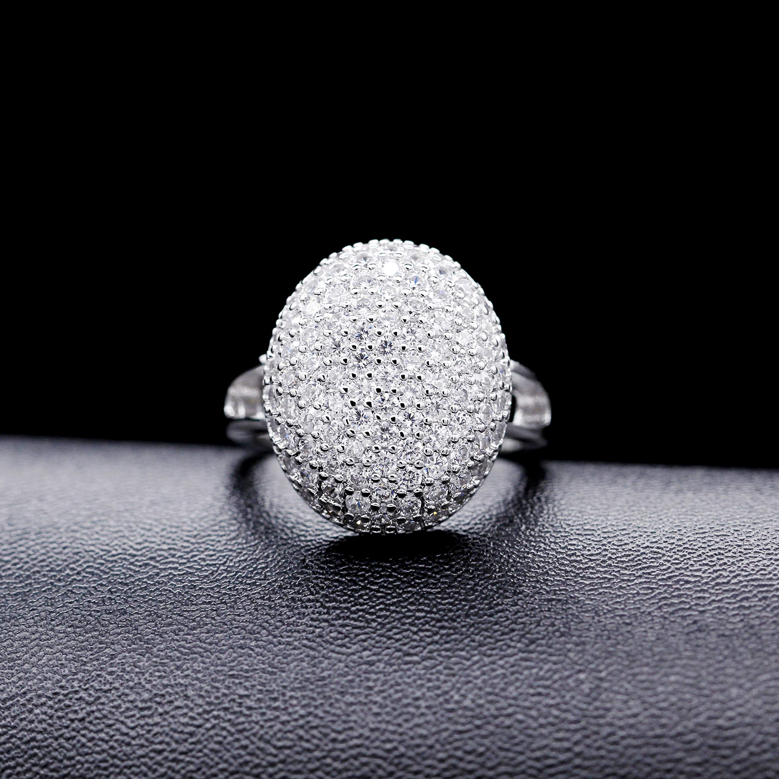 Uloveido White Synthetic Moissanite Diamond Accent Dome Ring - Cluster Cubic Zirconia Paved Statement Wide Bands (Size 8) PJ4297
