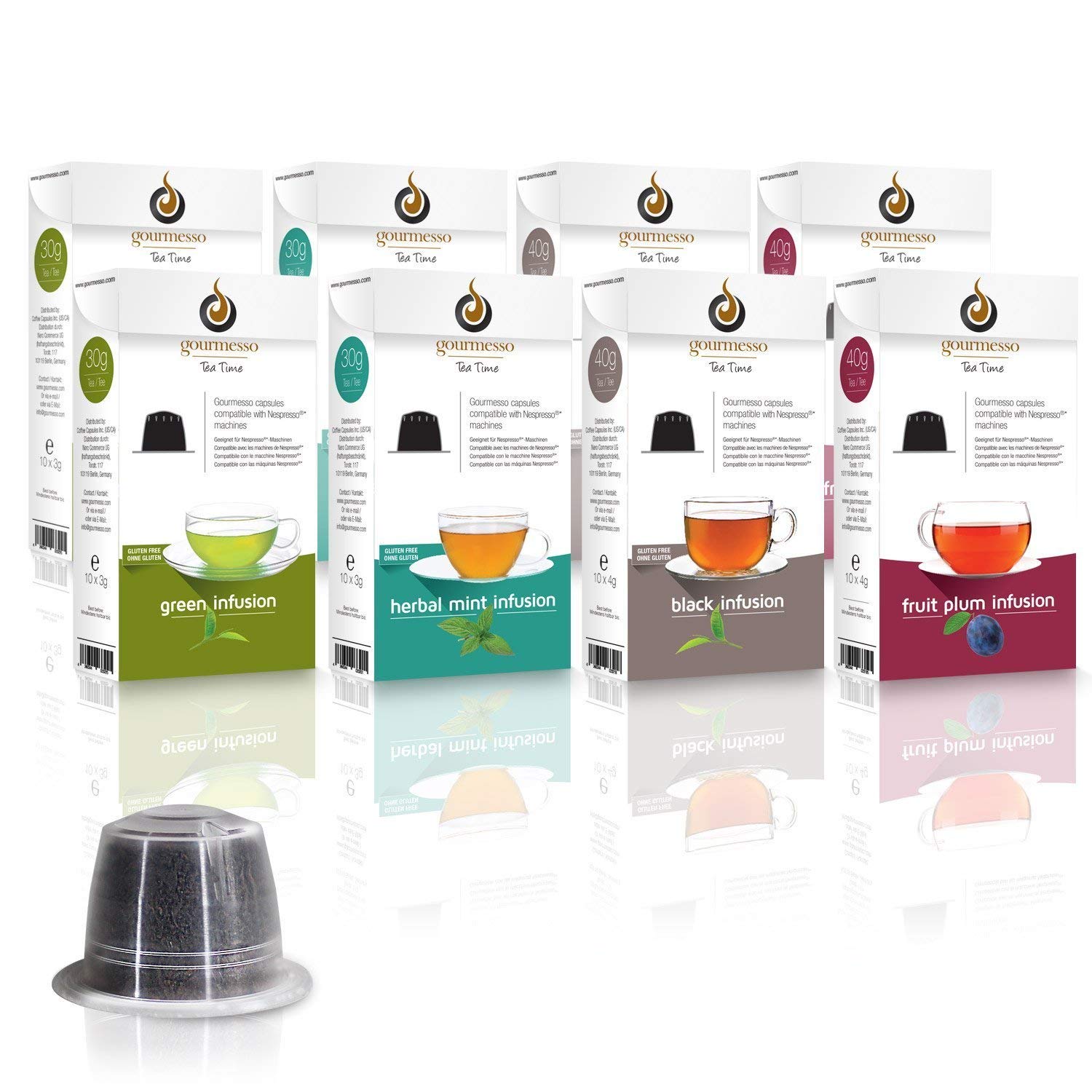Teasire by Gourmesso Infusion Bundle - 80 Tea Capsules Compatible with Nespresso Machines | Includes Green Tea, Black Tea, Mint Herbal Tea, and Plum Fruit Tea Pods