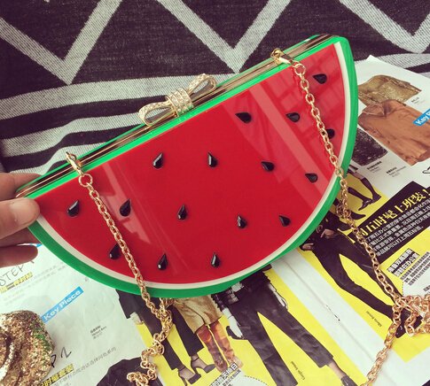 Zarapack Women's Fruit Shape Perspex Box Clutch Evening Handbag (Watermelon)
