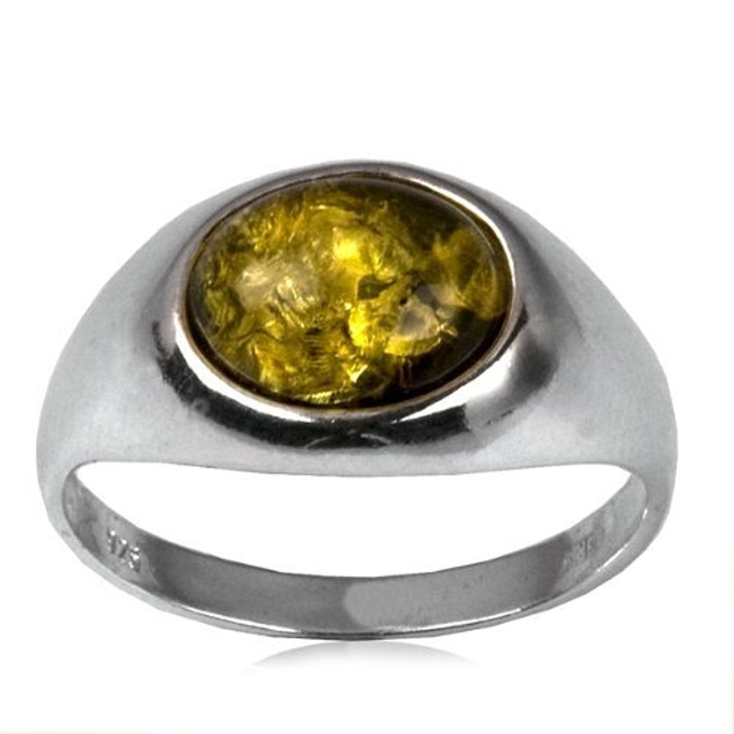 Sterling Silver Green Amber Oval Classis Ring