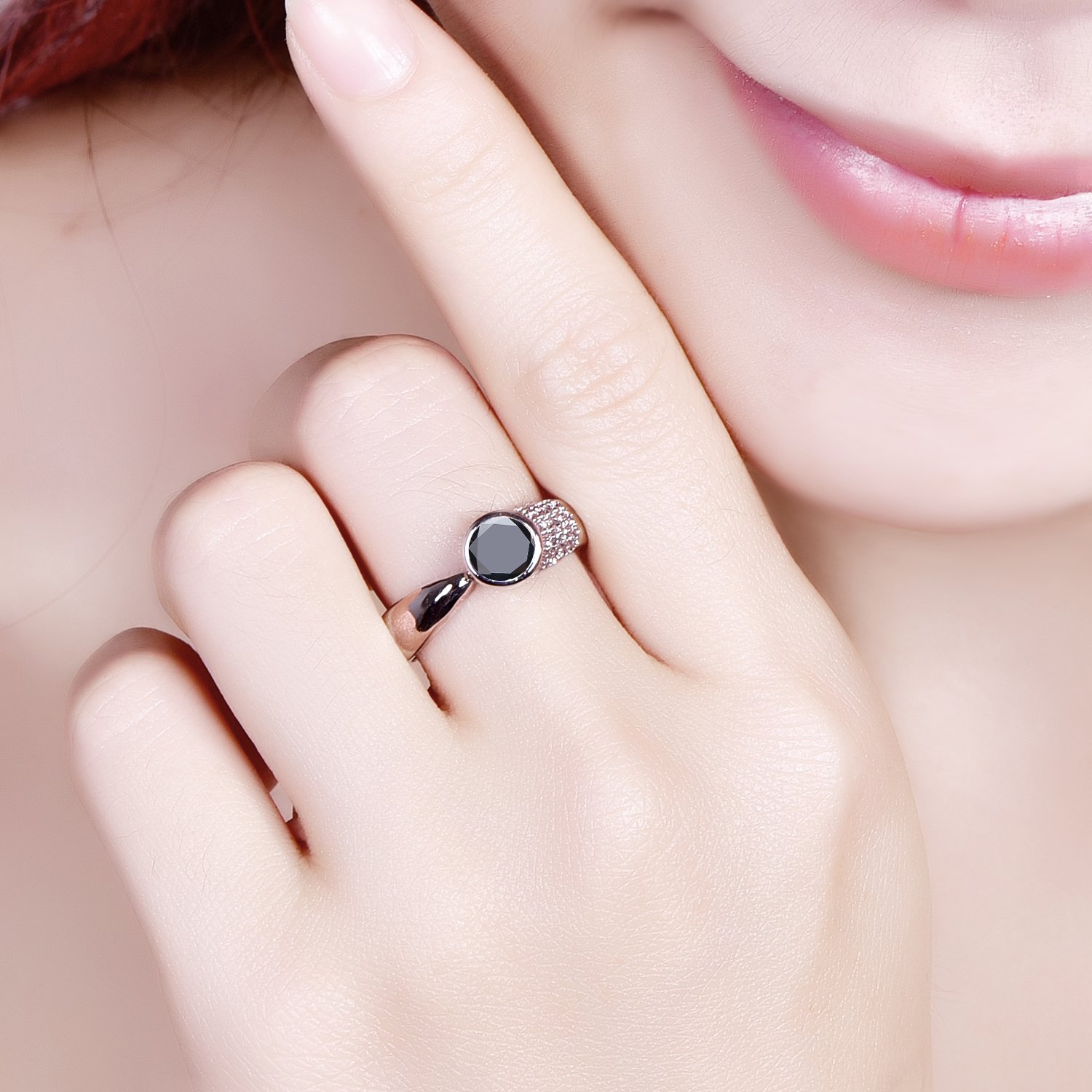 Veunora Women Ladies' Silver Plated 6x6mm Created Black Spinel Cubic Zirconia Filled Engagement Ring Size 7