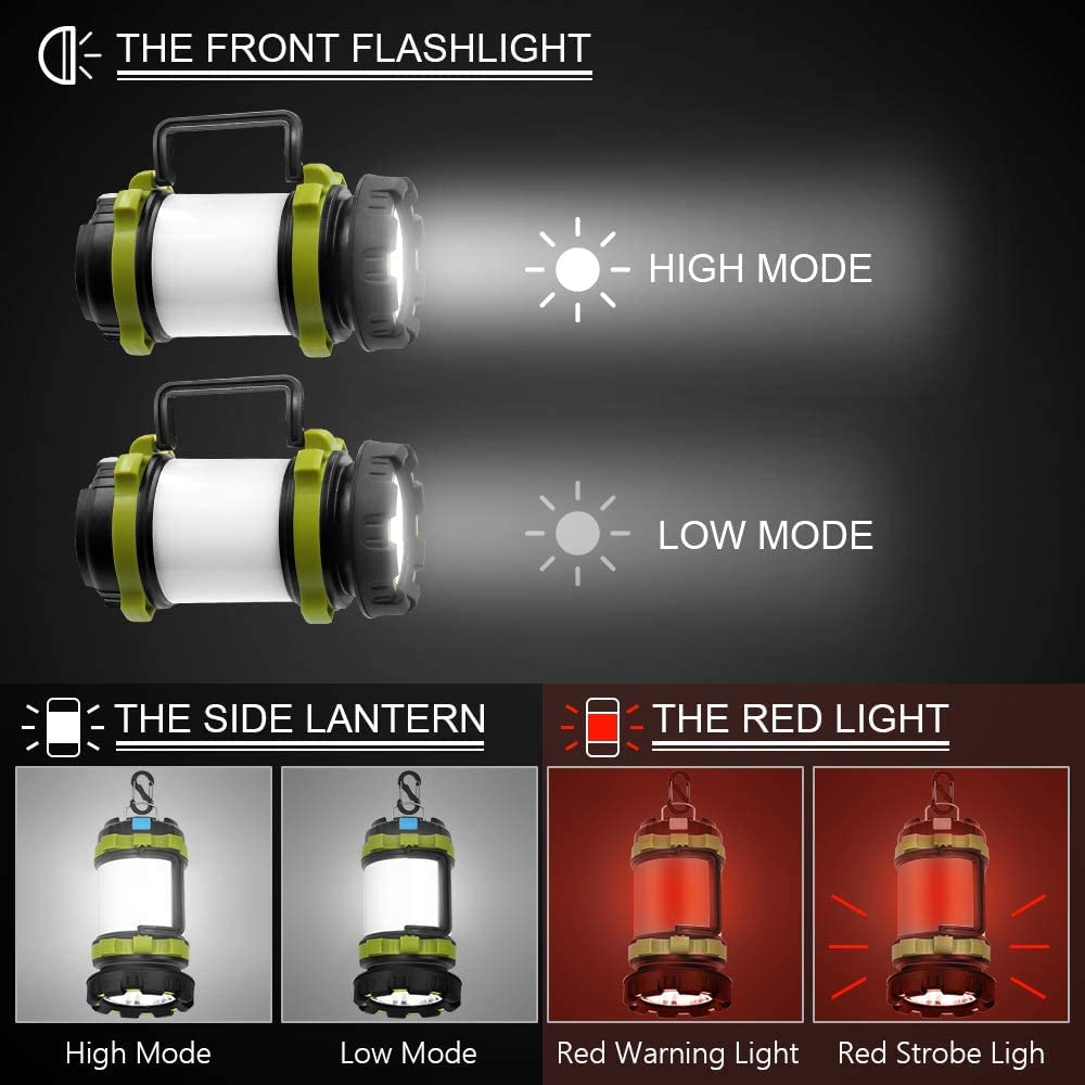 Wsky LED Camping Lantern Rechargeable, T2000 High Lumen Light Flashlight, 6 Modes, High Capacity Power Bank - Best Lantern Flashlight for Camping Outdoor Hurricane Emergency (2 Pack)