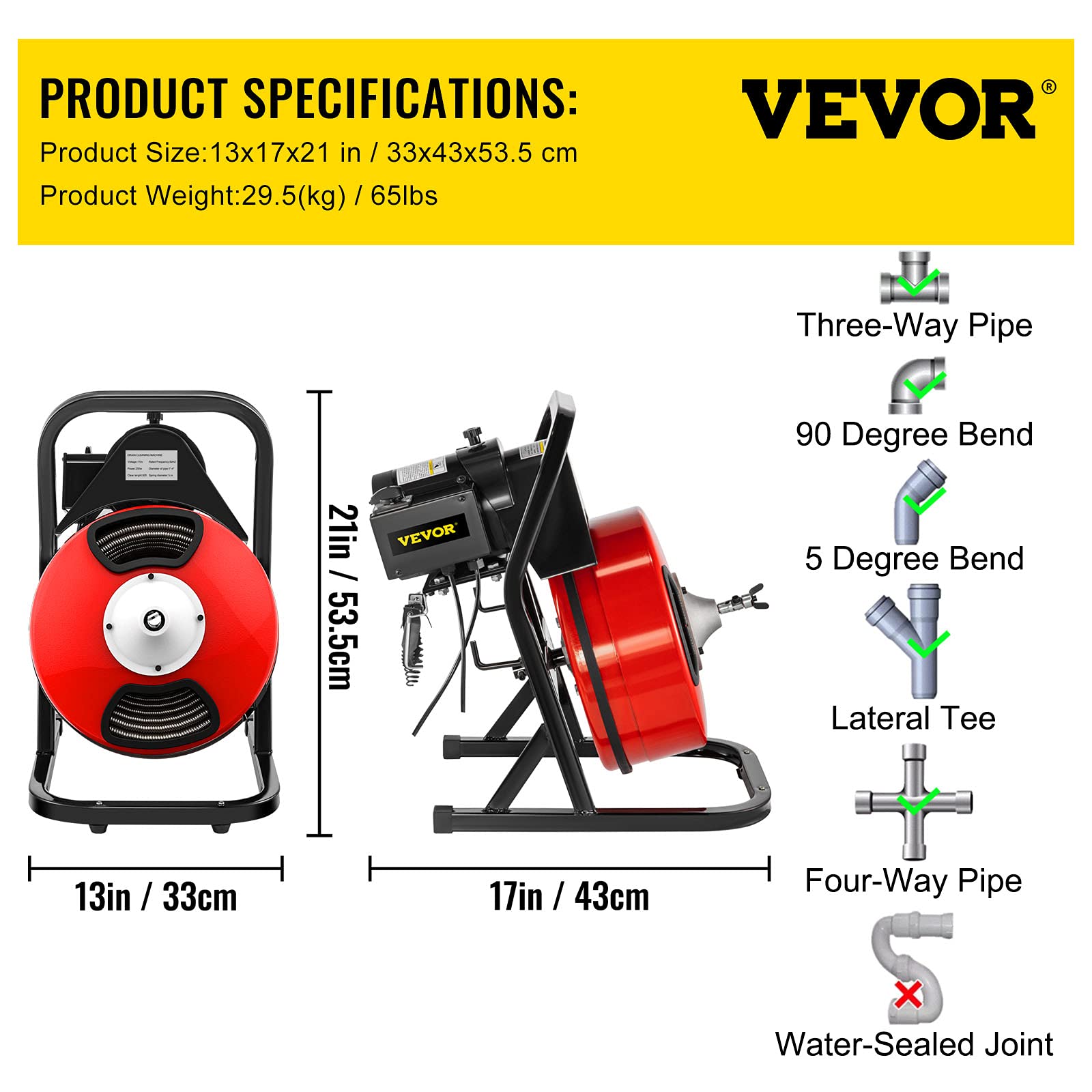 VEVOR Drain Cleaner Machine 50FTx1/2Inch, Sewer Snake Machine with 4 Cutter & Foot Switch, Electric Drain Auger for 2" to 4" Pipesā¦