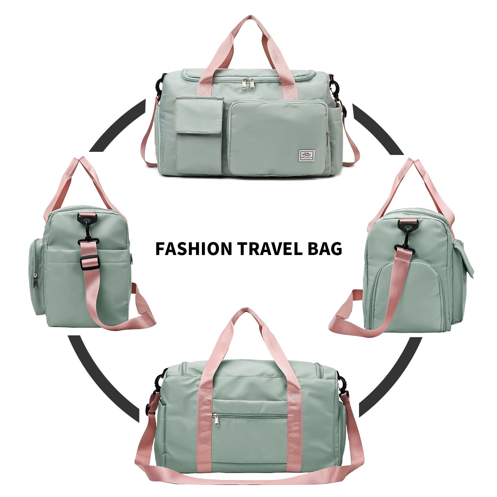 Travel Duffel Tote Bag with Dry Wet Separation Pocket, Weekender Bag for Women and Men,Waterproof Bag with Shoe Compartment Lightweight and Easy Carry on Green
