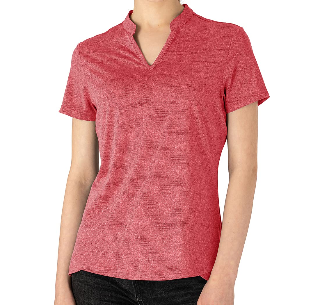 YSENTO Women's Dry Fit Golf Polo Shirts Short Sleeve V Neck Collarless Athletic Activewear Shirts Shirts Red S