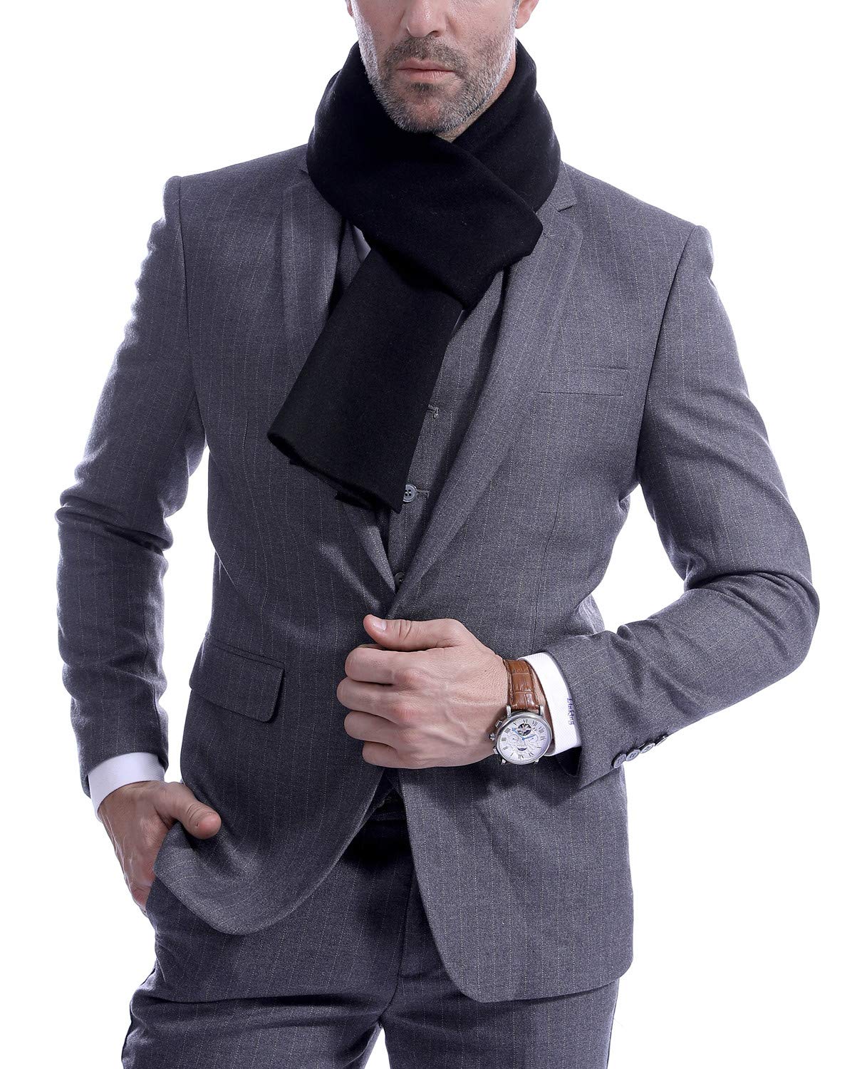 VEXTROFORT Men's Winter Scarf, Soft Large Cashmere Feel Scarves for Men without Fringes Solid - Black