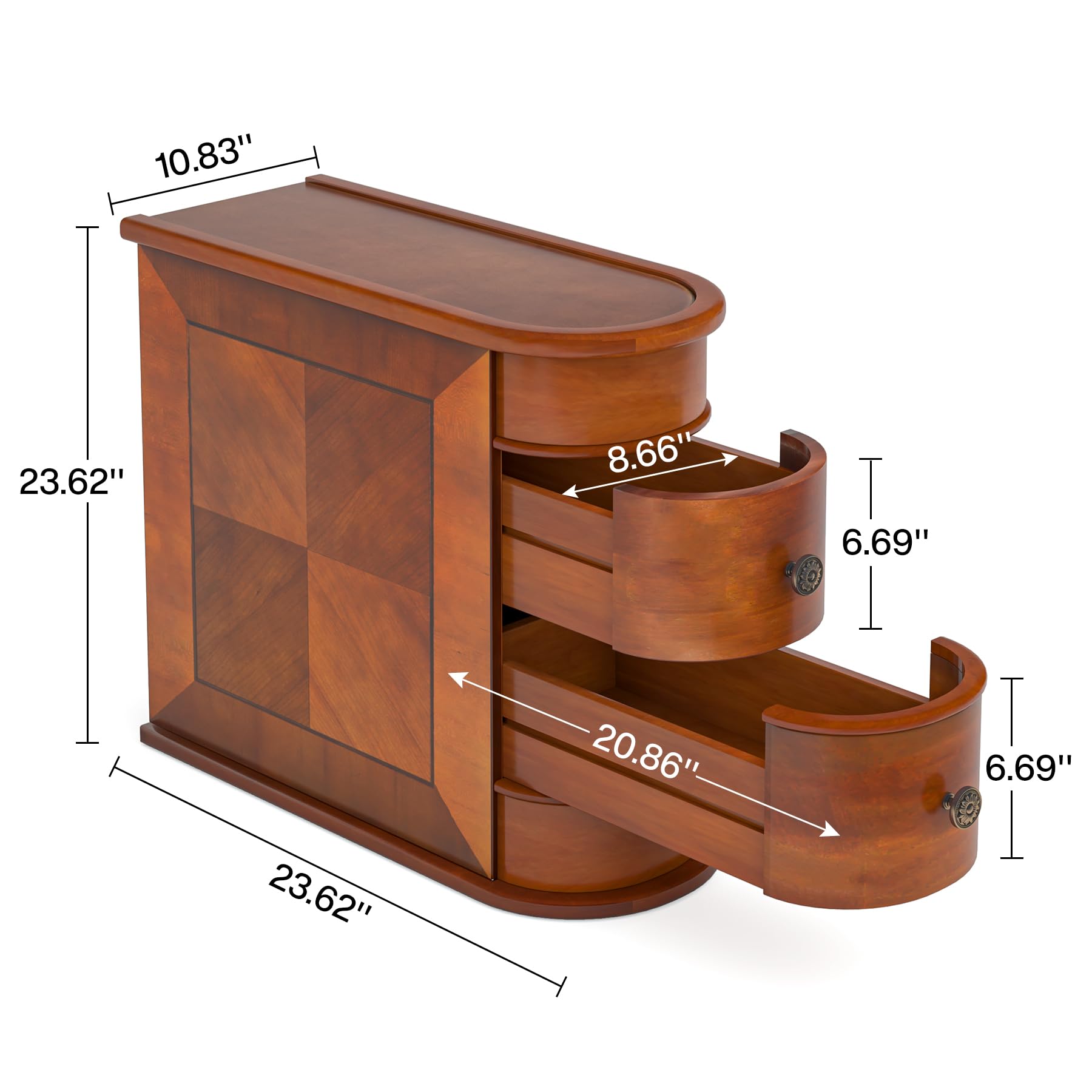 Tribesigns Solid Wood End Table, 2-Drawer Narrow Side Table Slim Chair Side Table, No Assembly Required, Finished Back, Walnut