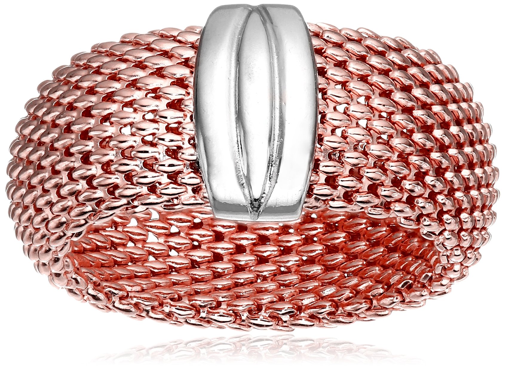 Sterling Silver Italian Rhodium Plated Flexible Mesh Ring, Size 8