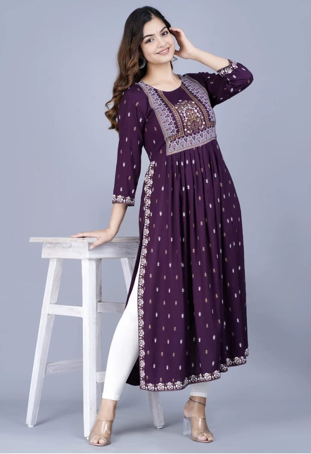 Women's Rayon Printed Nayra Cut Kurti (as1, alpha, x_l, regular, regular, Wine)