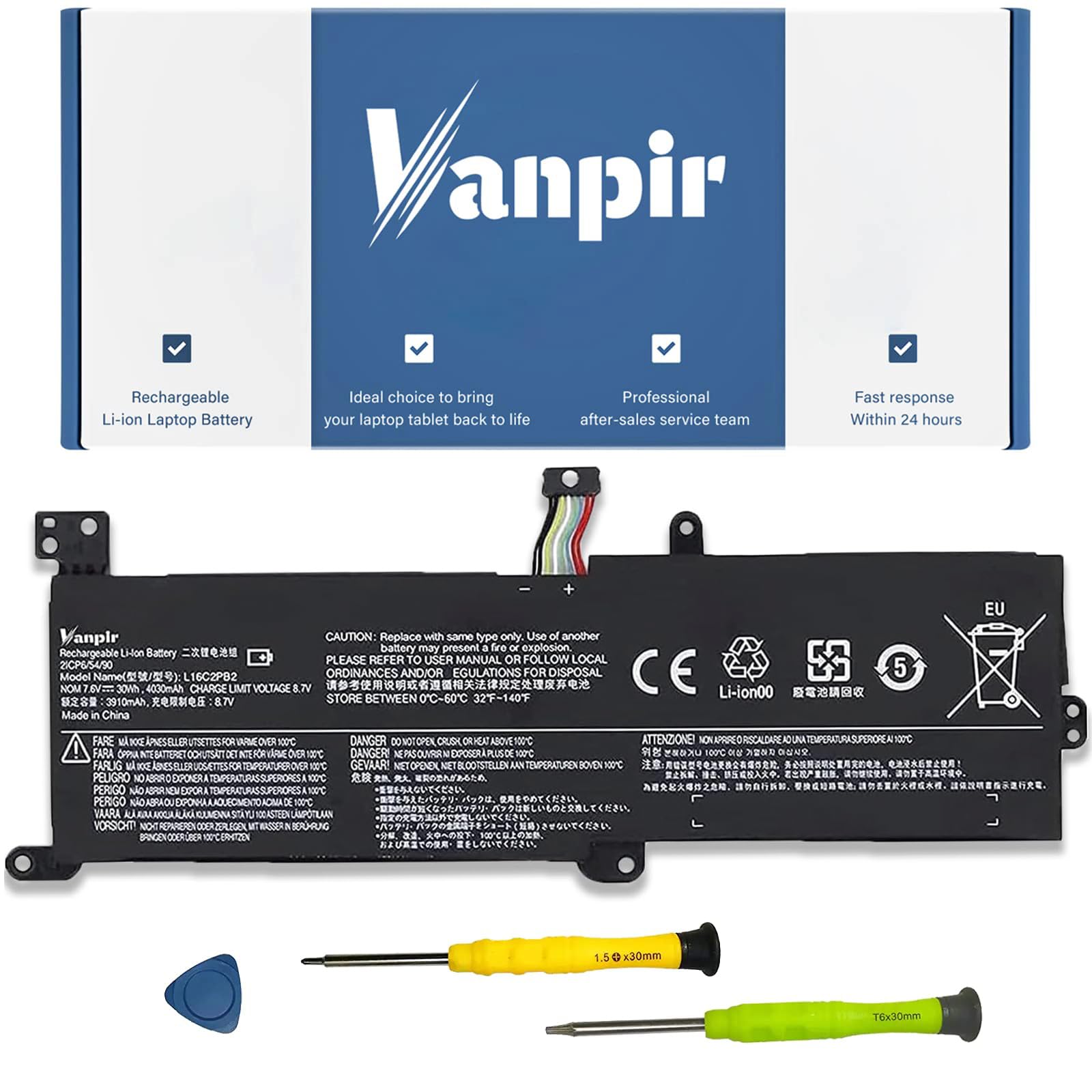 VANPIR L16C2PB2 Laptop Battery Compatible with Lenovo IdeaPad S145-14API/15API 320-14AST/14IAP/14IKB 320-15ABR/15AST/15IAP Series Notebook L16S2PB1 L16C2PB1 L17L2PF1 L17M2PB7 L16L2PB2 L16M2PB2