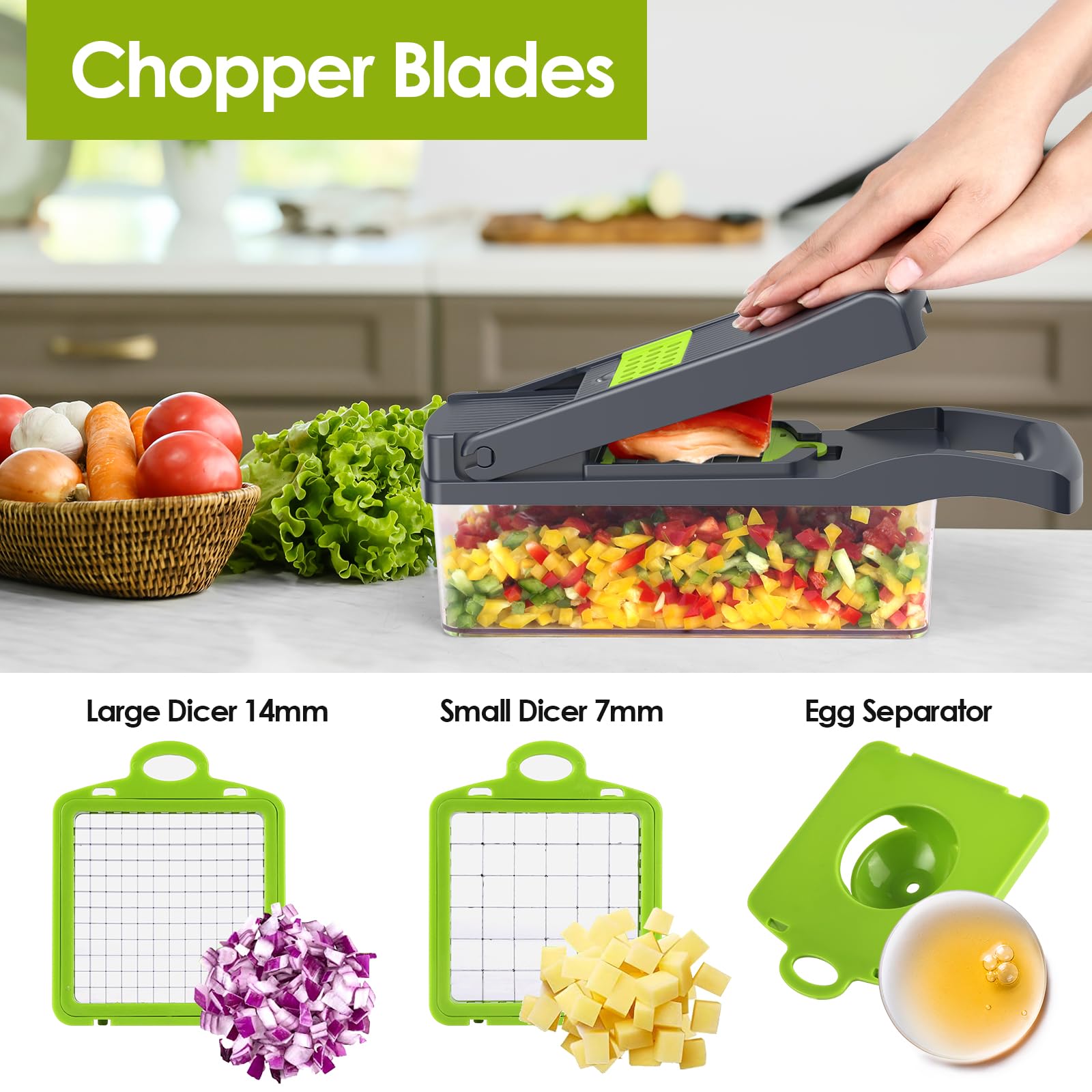 Vegetable Chopper,Putsea Veggie Chopper,Multifunctional 13 in 1 Food Chopper,Vegetable Slicer Dicer with 8 Blades,Onion Chopper Vegetable Cutter with Salad Garlic Carrot (Gray)