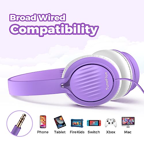 TuneFlux Kids Headphones, Design for boys and girls-Purple