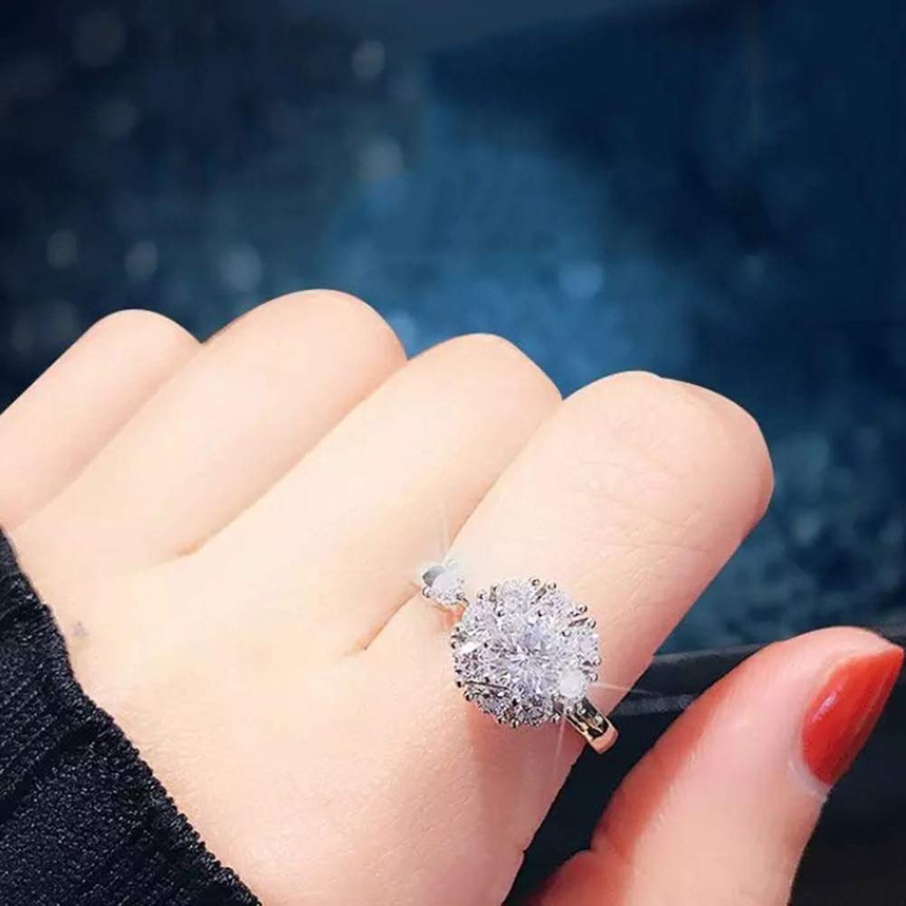 Wintefei Creative Egg Shape Zircon Inlaid Shiny Finger Ring Party Women Jewelry Gift (Silver, Adjustable)