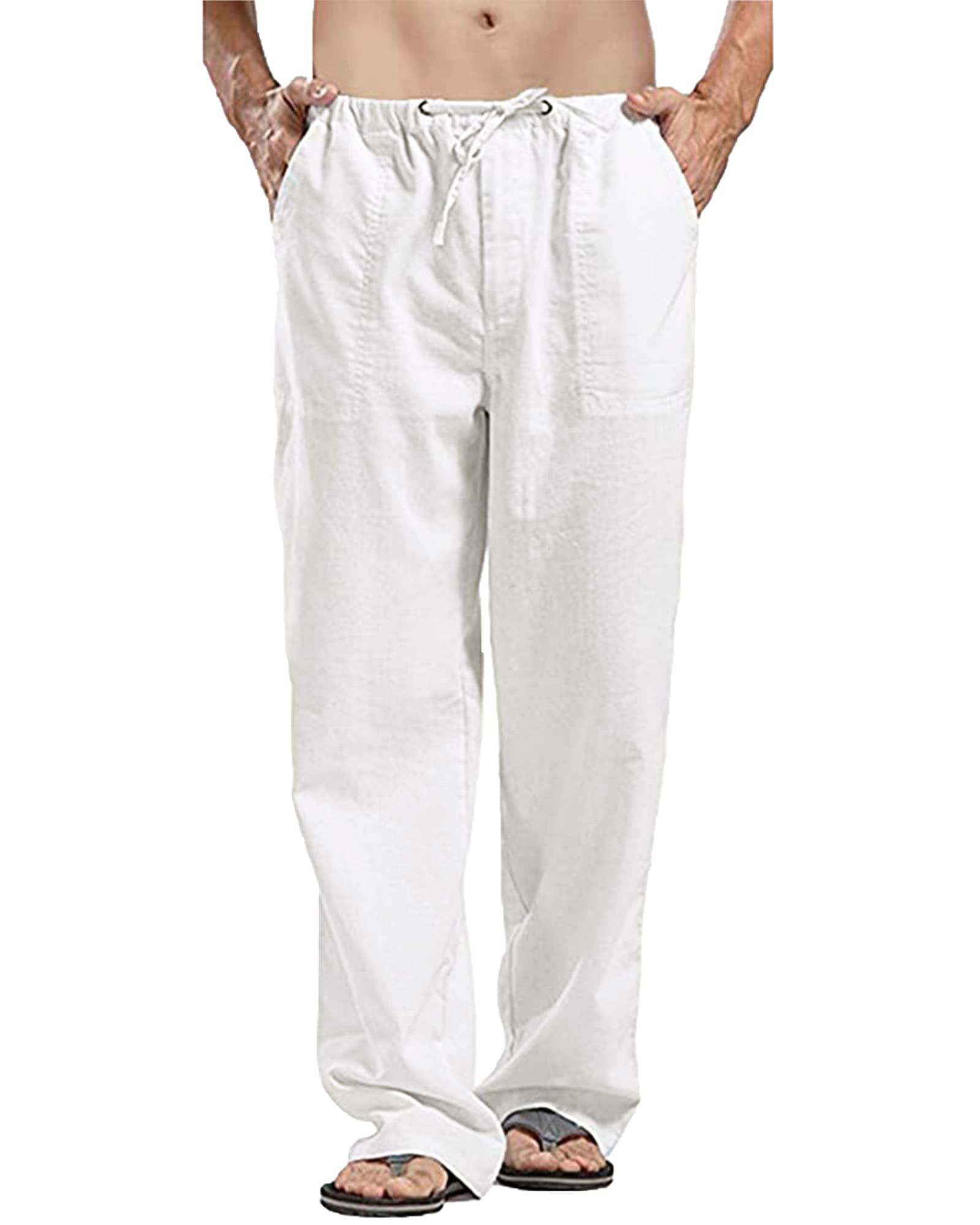 YAOHUOLE Men Cotton Casual Pant with Pocket Casual Drawstring Casual Drawstring Trousers Army Green M